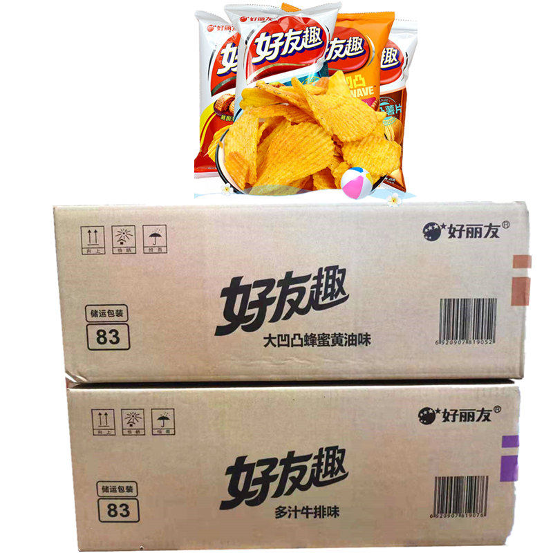 好丽友好友趣整箱70克*20袋大凹凸综合口味薯片条膨化休闲零食品