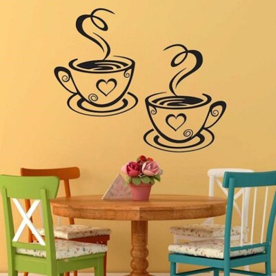 A pair of printed coffee mug wallpapers for  kitchen