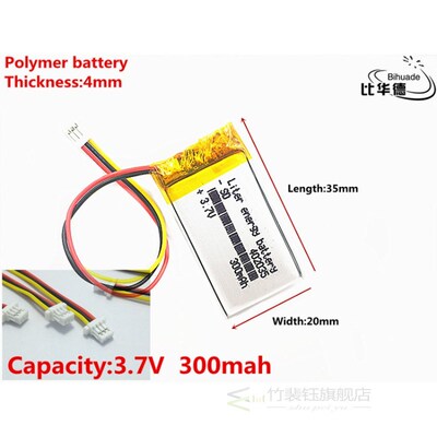 JST PH 1.0mm 3 pin 3.7V,300mAH 402035 Polymer lithium ion /