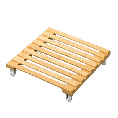 Bamboo Movable Plant Pot Trolley Tray Square niversal Wheel