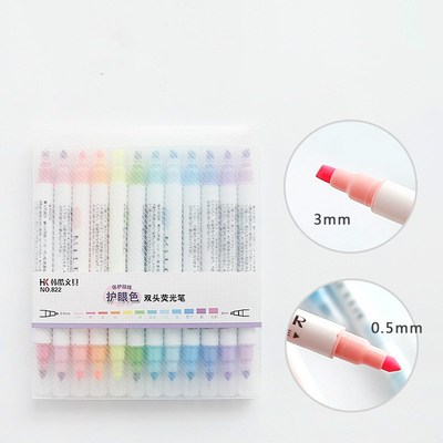12pcs Highlighter Double-head Art Marker Pens Pastel Liquid