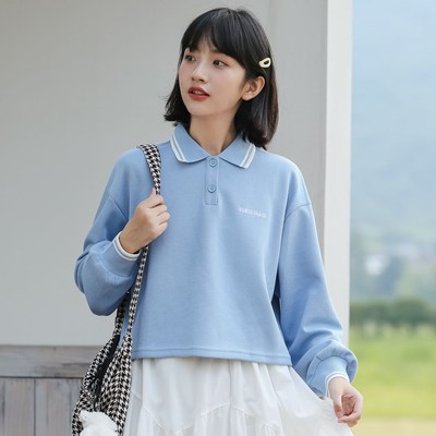 2021polo collar lettered short blazer hoodie for women