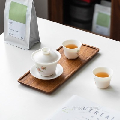 Black Walnut Rectangle Wooden Tea Tray Serving Table Plate S