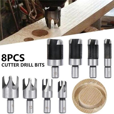 8pcs Wood Plug Hole Cutter Chamfered Plug Cutter Drill Bits