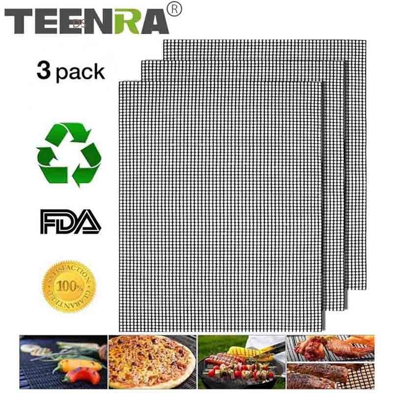 3Pcs Non-stick BBQ Grill Mesh Mat Grid Shape Barbecue Mat Te_虎窝淘
