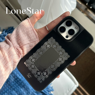 LoneStar原创蕾丝餐巾复古百搭简约印花镜面黑边壳适用苹果17promax全包大孔手机壳
