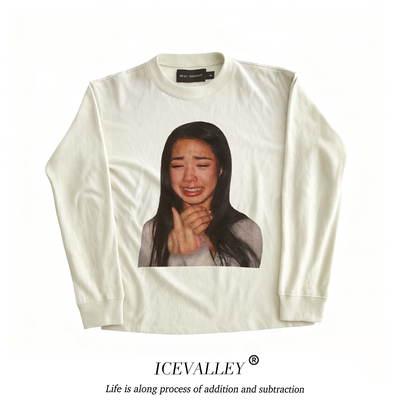 MELANIN 黑色素刺青 街头EMO系哭泣人像Y2K千禧风长袖T恤宽松