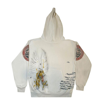 MELANIN 黑色素刺青机车元素满印做旧美式阿美咔叽风复古连帽卫衣