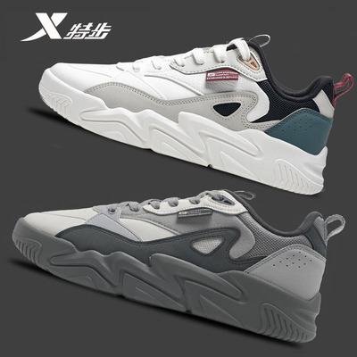 特步男鞋板鞋男冬季网面透气休闲鞋官方旗舰店正品皮面防水运动鞋
