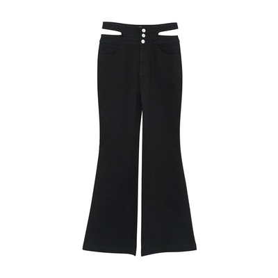 UNIDES-X UX腰部镂空牛仔喇叭裤