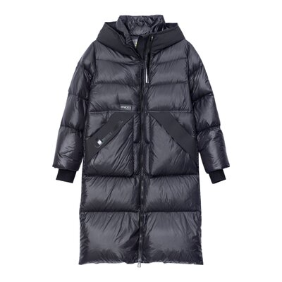 UX 冬季新款 黑色口袋字母长羽绒服女百