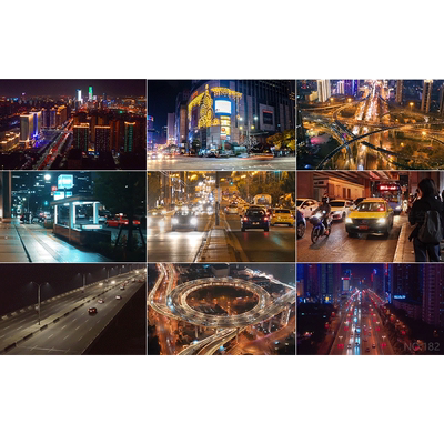 城市夜景人物车流街道航拍素材