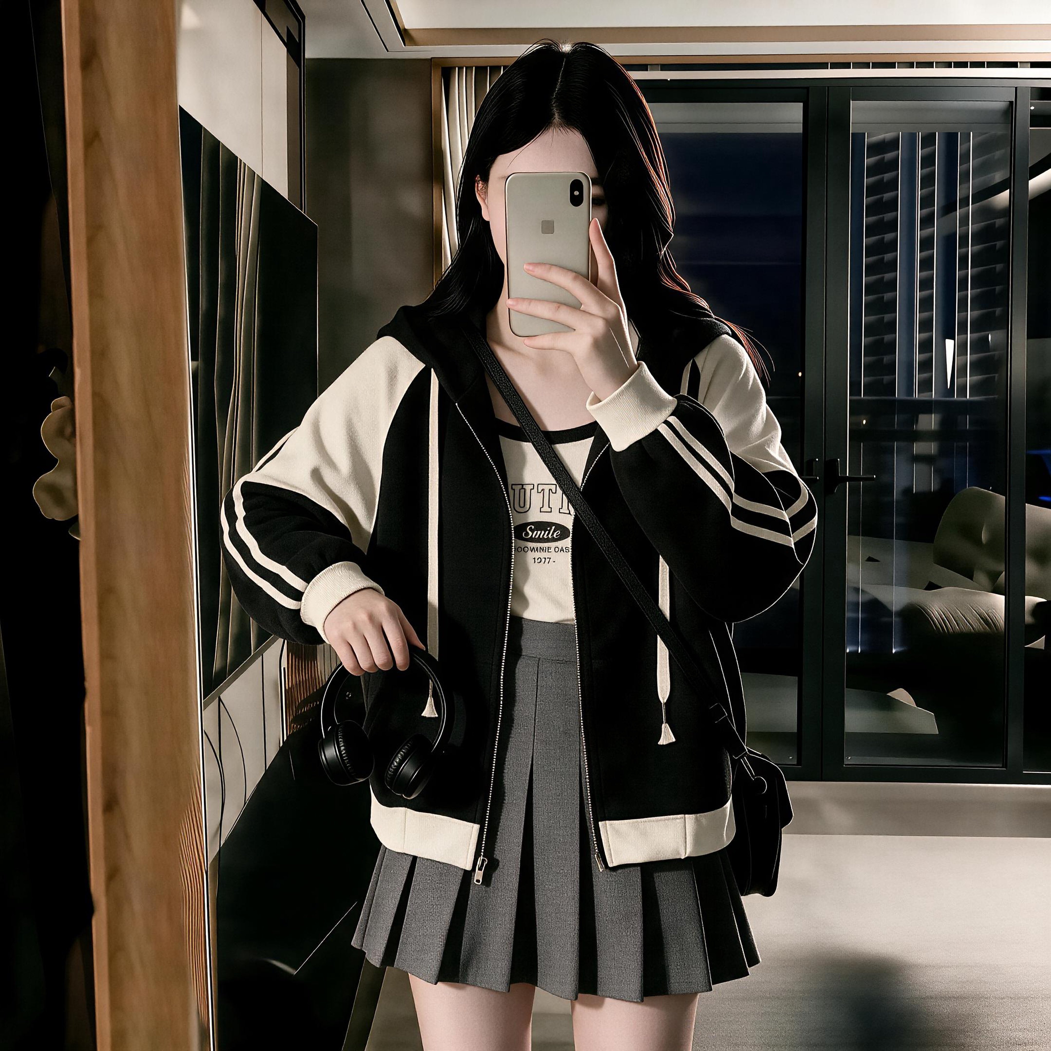 新款短外套女休闲复古学院风拼接设计感棒球服外套秋开衫