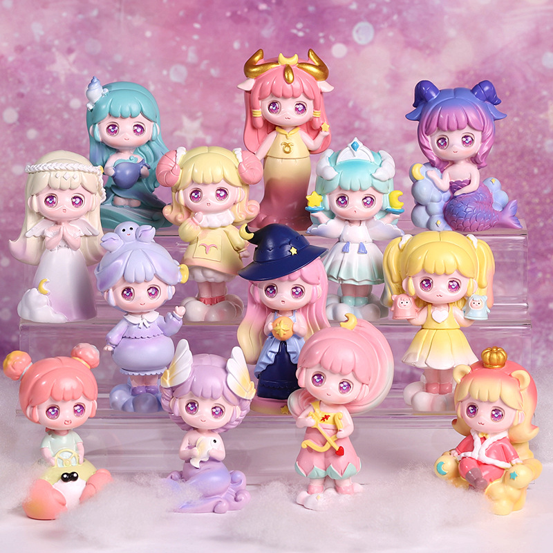 十二星座盲盒玩具手办摆件桌面可爱女生公仔卡通娃娃网红礼物树脂_虎窝淘