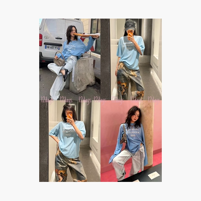 12days | 26SS AC风格做旧字母印花宽松T恤（短袖&长袖）| A289