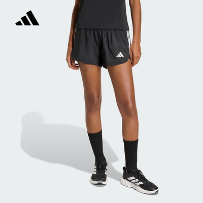 adidas阿迪达斯跑步健身含内衬三分裤夏女三条纹梭织短裤 KD9742
