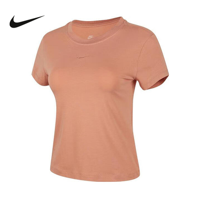耐克女短袖秋季刺绣LOGO圆领透气高腰半袖粉色运动T恤FV5509-688