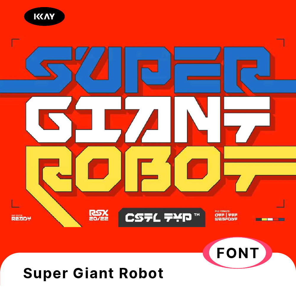 复古日本动漫游戏高达机器人未来科幻英文字体Super Giant Robot