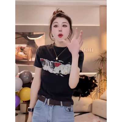 ELOF2353#官图 实价 纯棉40支220克（92%棉8%氨纶）正肩短袖T恤女