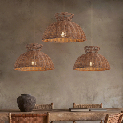 日式侘寂风藤编吊灯中式餐厅酒店客厅灯民宿卧室自然风格藤艺灯罩