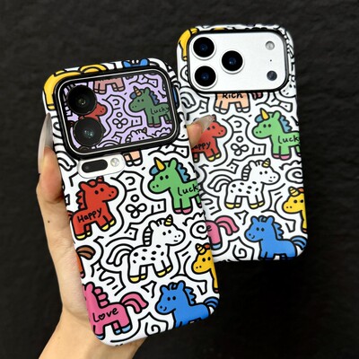 涂鸦小马手机壳满屏线条菲林壳