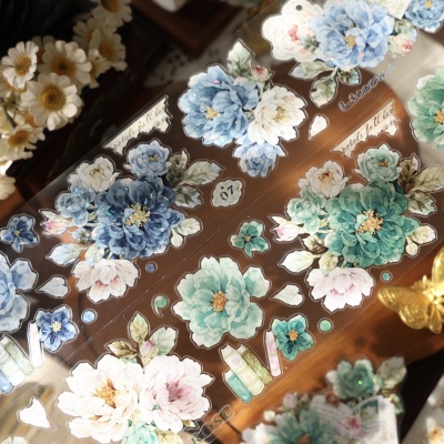 手账复古大花手账胶带PET贴纸