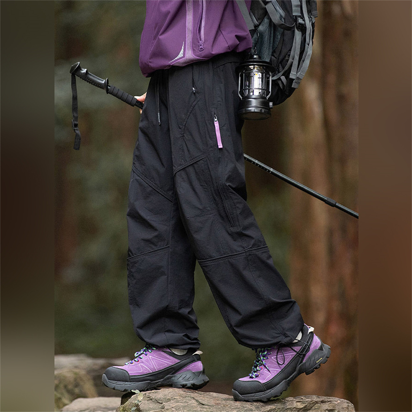 CLARALEE工装裤子男士春秋季松紧腰直筒休闲裤户外登山冲锋运动裤