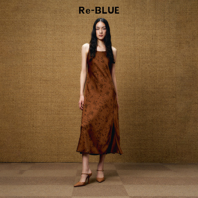 新中式老钱风枫叶印花修身连衣裙