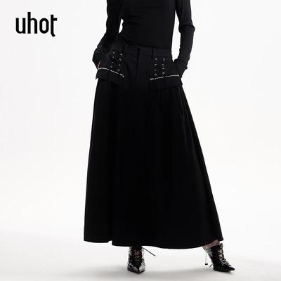uhot/诱货黑色A摆长款半身裙时尚气质灵动2025春夏新款 UWWS2Q357