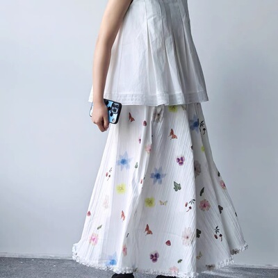 浪漫肌理印花半身裙长裙