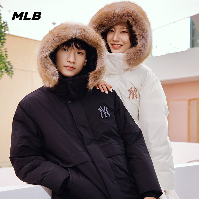 MLB官方 男女情侣长款羽绒服毛领连帽运动外套潮秋冬新款DJEC6