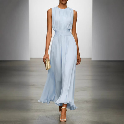 圆领收腰女士连衣裙 Round neck waist cinched women's dress