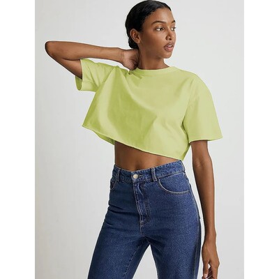 Short crop exposed round neck T-shirt top短款露脐圆领t恤上衣