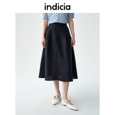 indiciaF2B5QZ168N专柜正品标记女装慵懒通勤百搭亚麻半裙吊牌639