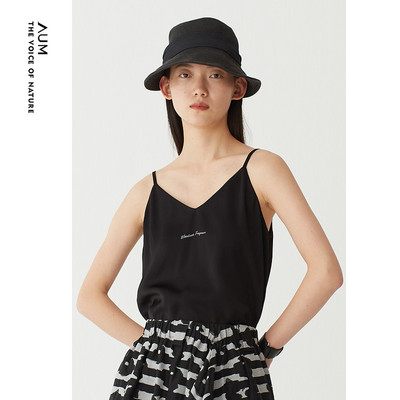 AUM噢姆夏季好搭黑色字母印花内搭吊带背心女