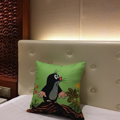 小鼹鼠棉麻桃皮绒抱枕枕套