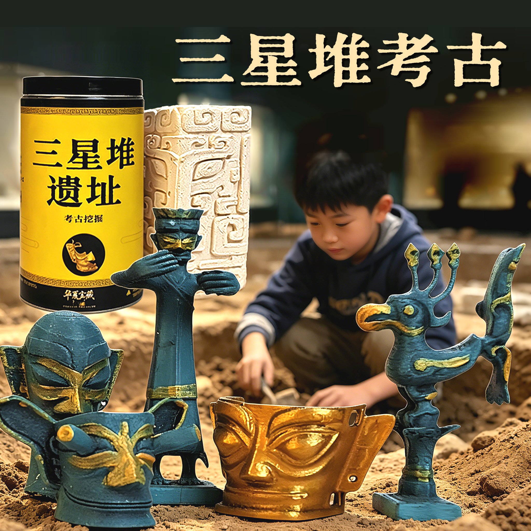 三星堆博物馆考古盲盒挖宝考古挖掘玩具寻宝青铜器创意手工礼物