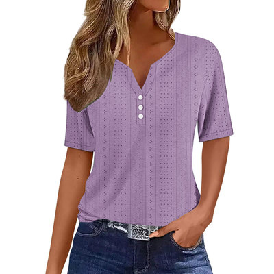 V领提花镂空短袖T恤V-neck jacquard hollow shortsleevedT-shirt