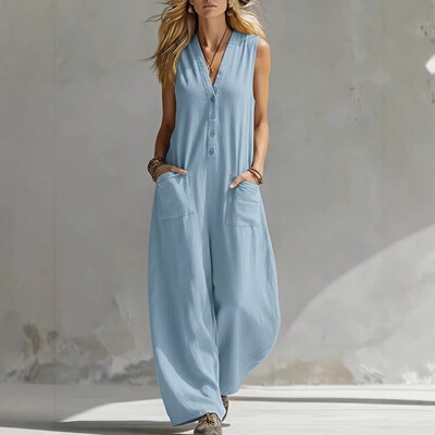 无袖休闲女士连体长裤Sleeveless casual women's jumpsuit pants