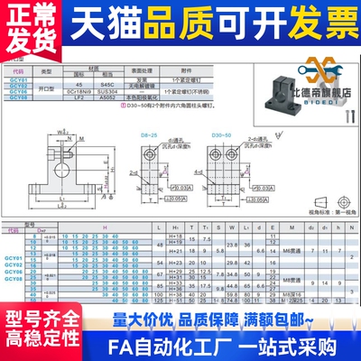 加厚T形导向轴支座开口型 GCY01-D20-H20GCY02GCY06GCY08-D25支座