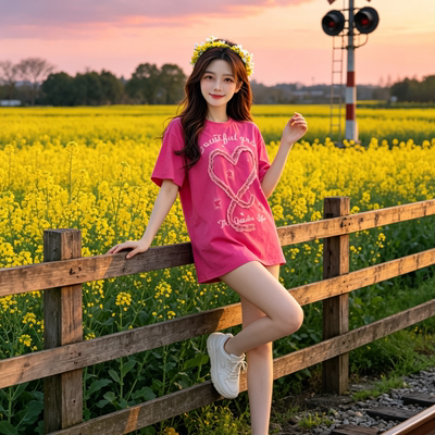 bulingbuling甜酷蕾丝花边爱心短袖T恤新款别致星星印花设计感