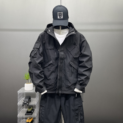 秋季新款潮牌连帽工装冲锋衣