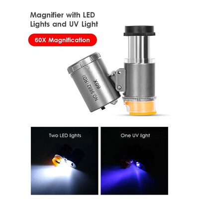 60X Magnifying Glass Magnifier Lighted Magnifier with 2 LED