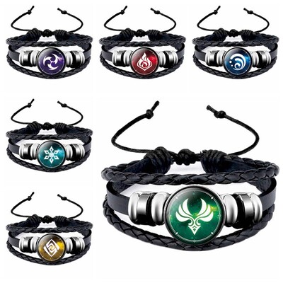Genshin Impact Leather Bracelet Eye of God Water Wind Thunde
