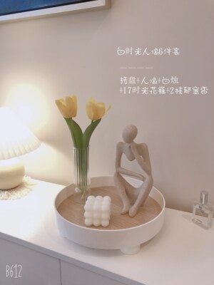 Ins contracted round wooden plastic tray Nordic light luxury