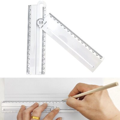 30cm Transparent Rectangle Ruler Protractor Student Statione