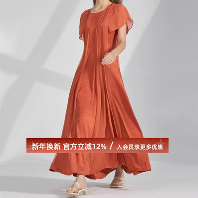 宫廷风扎花丝绸礼服红长裙