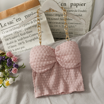 金属链挂脖提花吊带衫