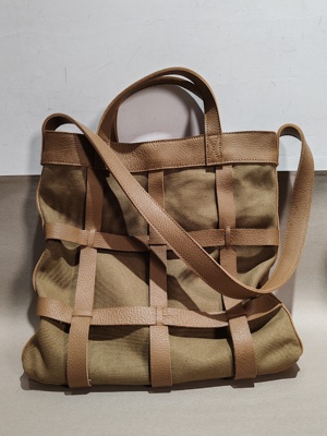 出口日本mei~si山羊皮纯手工配帆布单肩手提包