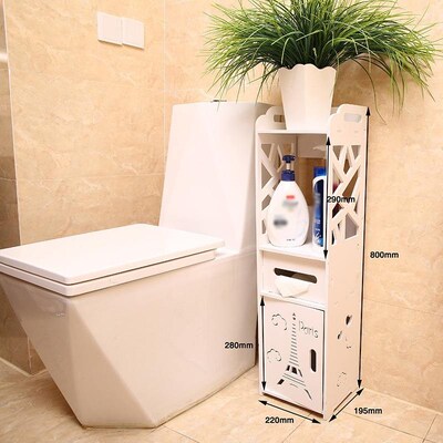 Durable White Wooden Bathroom Shelf Floor Storage Cabinet Su